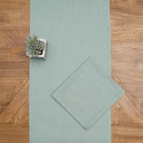 C&F HOME Hemstitch Solid Sea Glass Everyday Runner 72" X 14