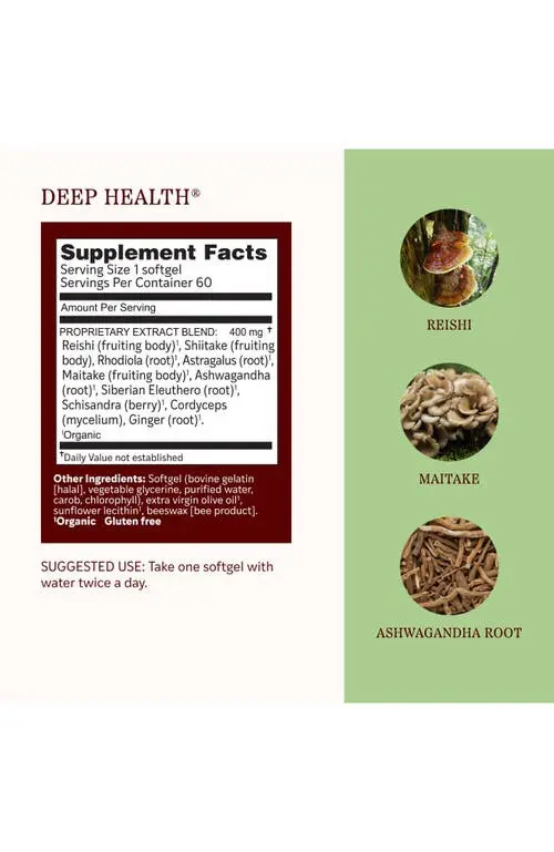 HERBS ETC. Deep Healthdaily Use Adaptogen Supplementaids Immune Health & Energywith Reishi Mushroom60 Softgels