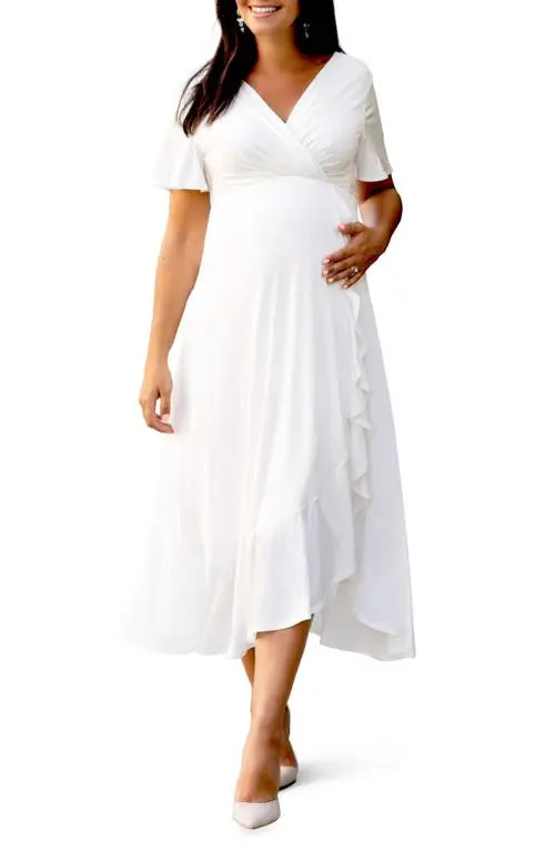 TIFFANY ROSE MATERNITY Waterfall Flutter Sleeve Midi Dress - Ivory