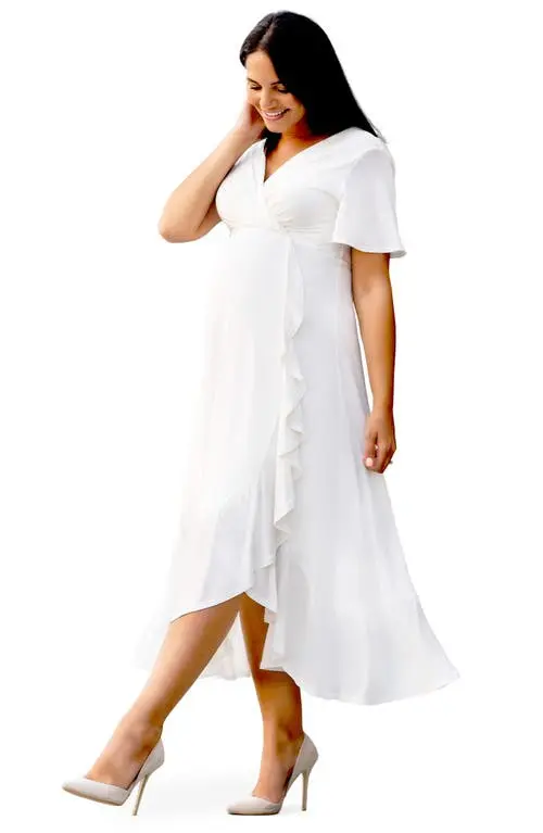 TIFFANY ROSE MATERNITY Waterfall Flutter Sleeve Midi Dress - Ivory