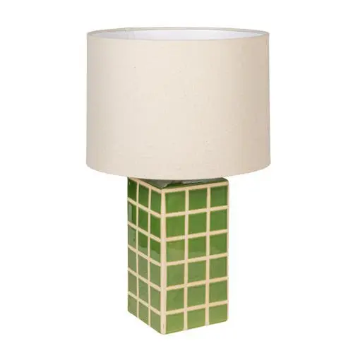 OLIVE GROVE Grid Table Lamp With Shade - Green