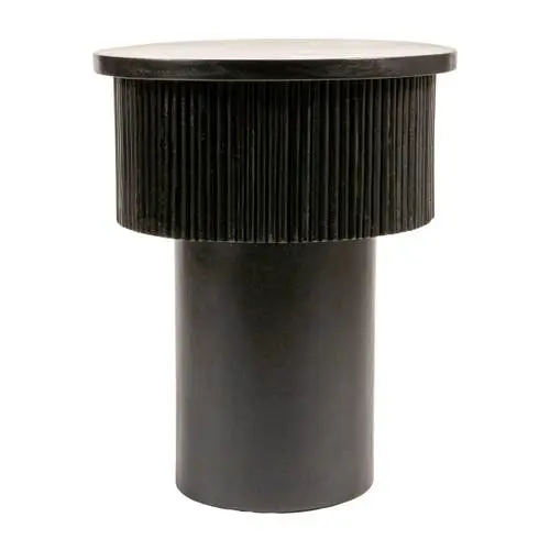 OLIVE GROVE Round Tiered Pedestal Side Table With Ribbed Details