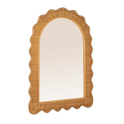OLIVE GROVE Arched Wall Mirror With Scalloped Woven Frame - Natural