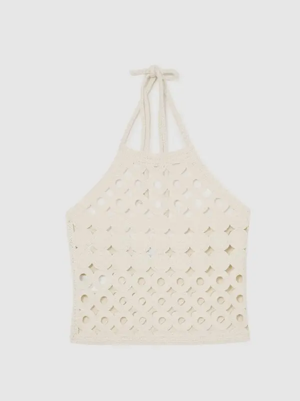 REISS Cotton Cut-out Knitted Halterneck Top