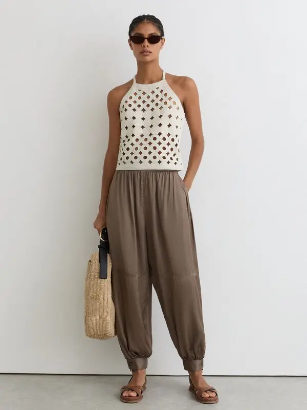 REISS Cotton Cut-out Knitted Halterneck Top