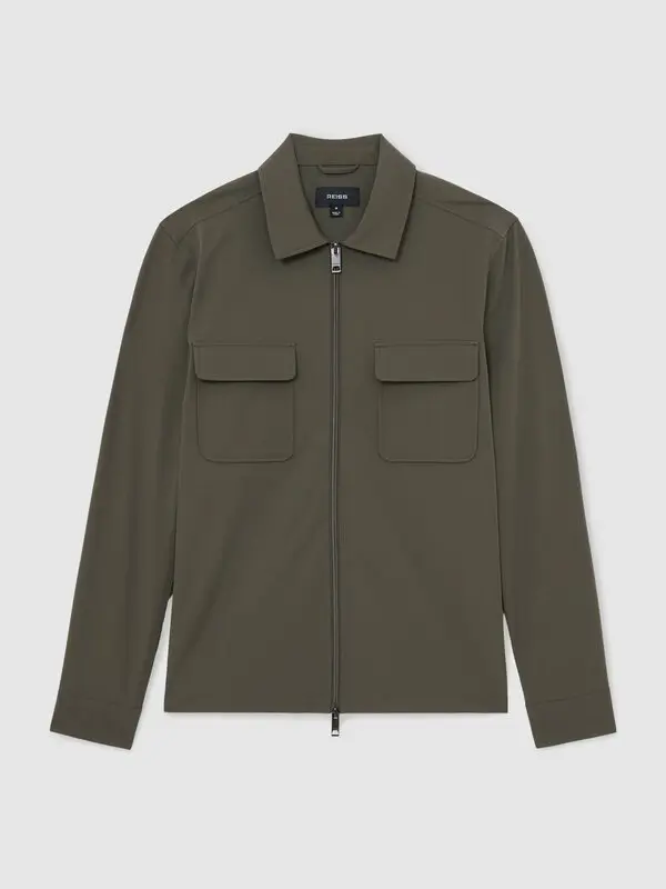 REISS Ascend Technical Zip-through Overshirt - Green