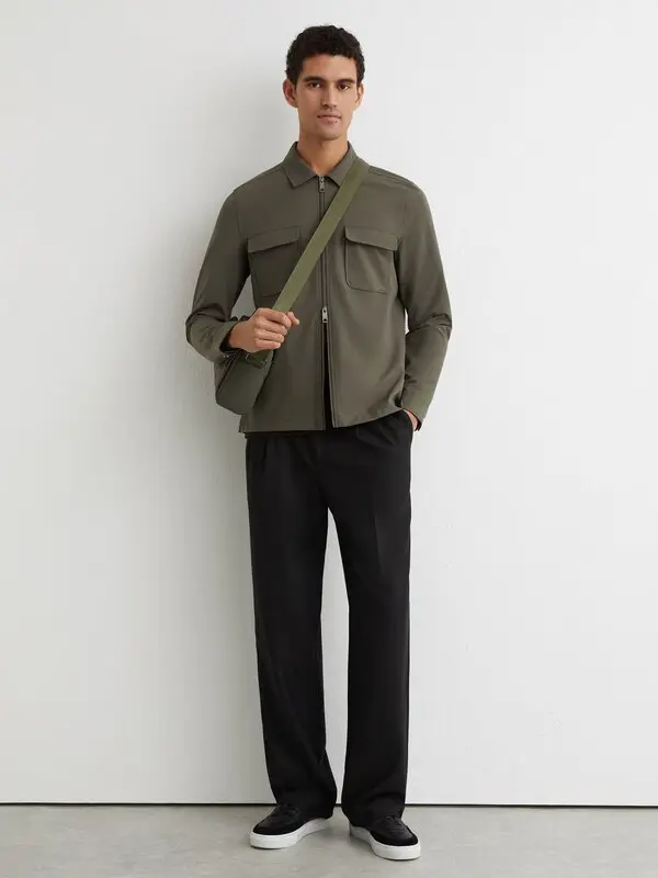 REISS Ascend Technical Zip-through Overshirt - Green