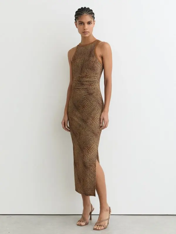 REISS Lola Snake-print Racer Midi Dress - Brown