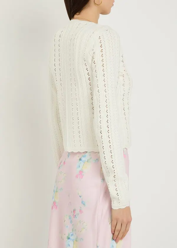 LoveShackFancy Peridot Cropped Pointelle-knit Cardigan - White