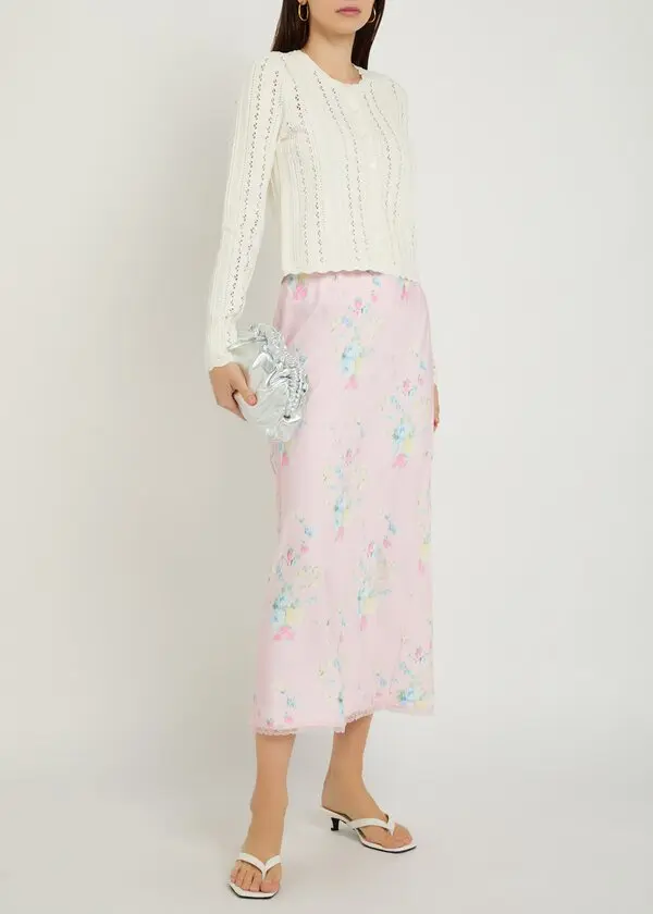 LoveShackFancy Peridot Cropped Pointelle-knit Cardigan - White