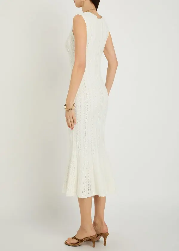 LoveShackFancy Tayleen Pointelle-knit Midi Dress - White