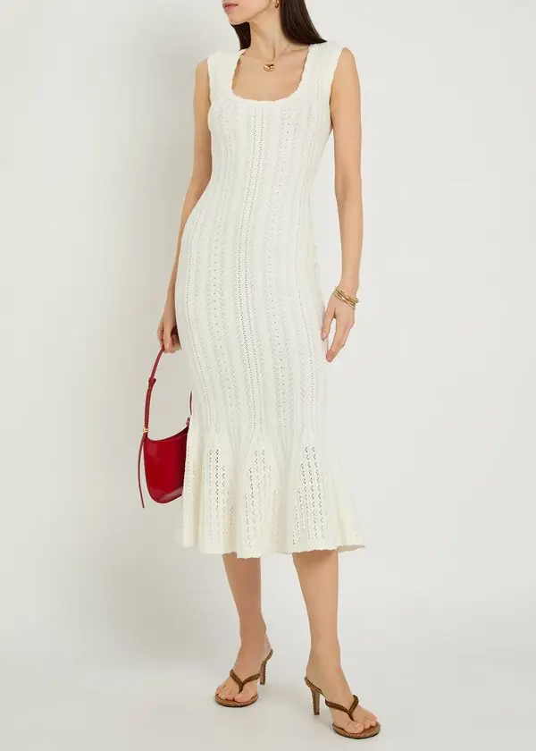 LoveShackFancy Tayleen Pointelle-knit Midi Dress - White