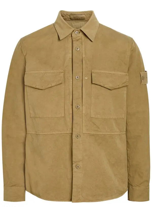 Stone Island Logo Cotton And Linen-blend Overshirt