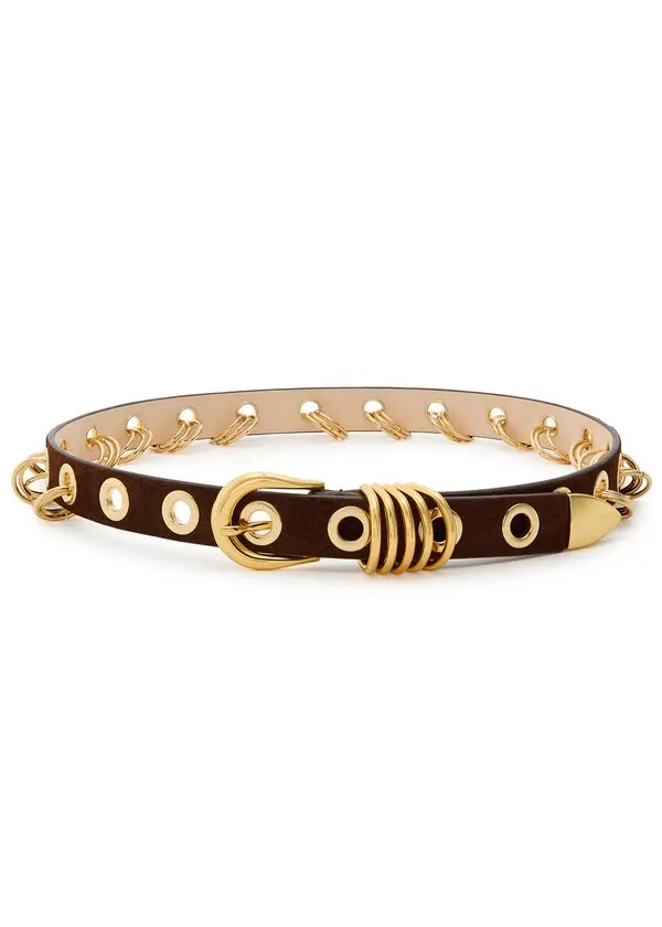 DEHANCHE Ring-embellished Suede Belt - Chocolate