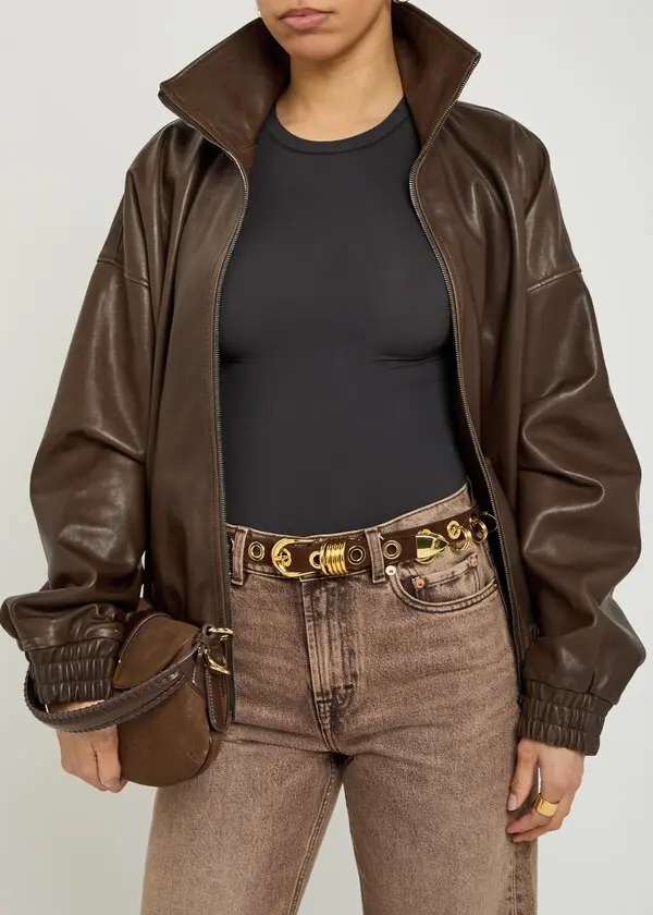 DEHANCHE Ring-embellished Suede Belt - Chocolate