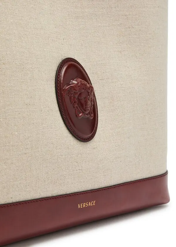 Versace Large Leather And Canvas Tote Bag - Beige