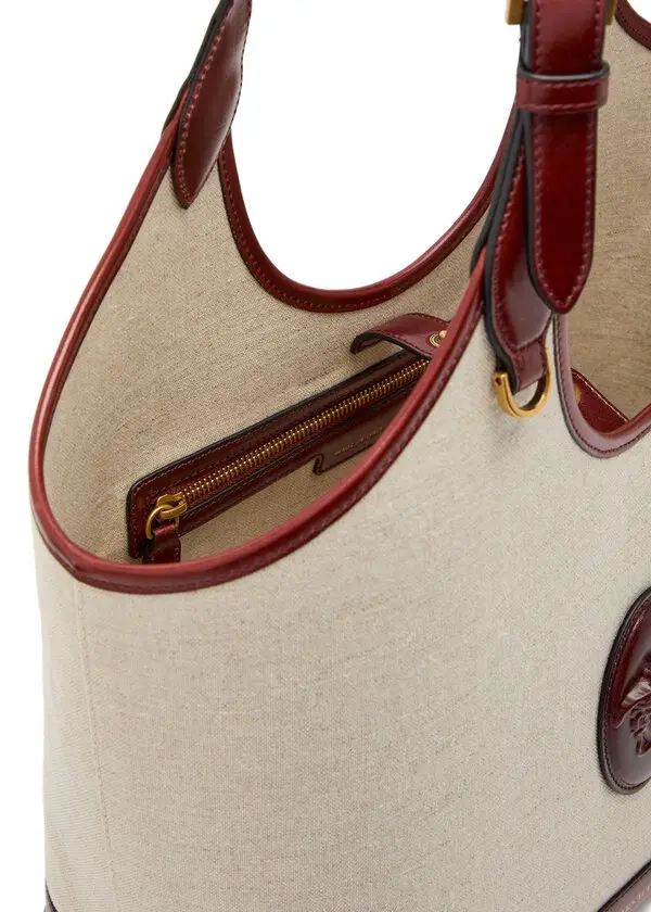 Versace Large Leather And Canvas Tote Bag - Beige
