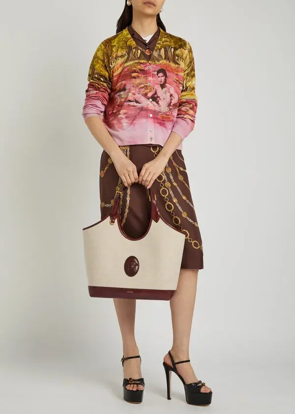 Versace Large Leather And Canvas Tote Bag - Beige
