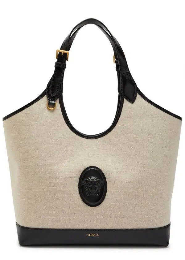 Versace Large Leather And Canvas Tote Bag - Black