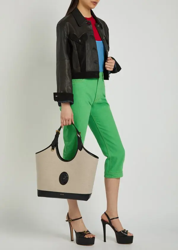 Versace Large Leather And Canvas Tote Bag - Black