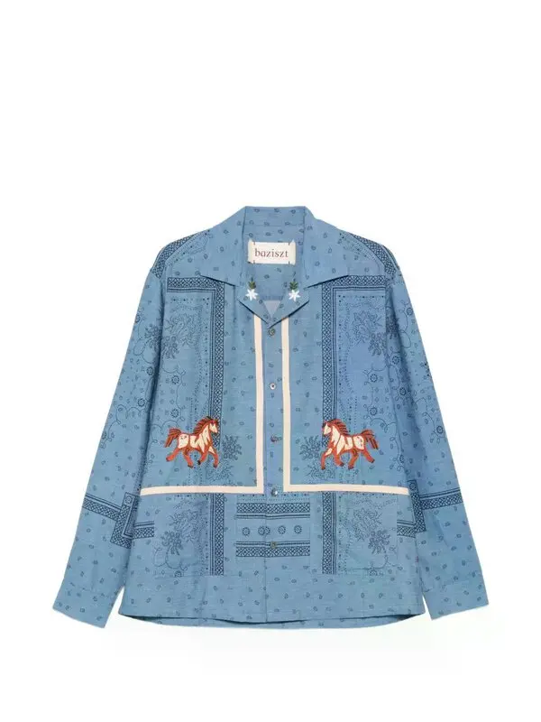 BAZISZT Ranch Horse-motif Bandana Shirt - Blue