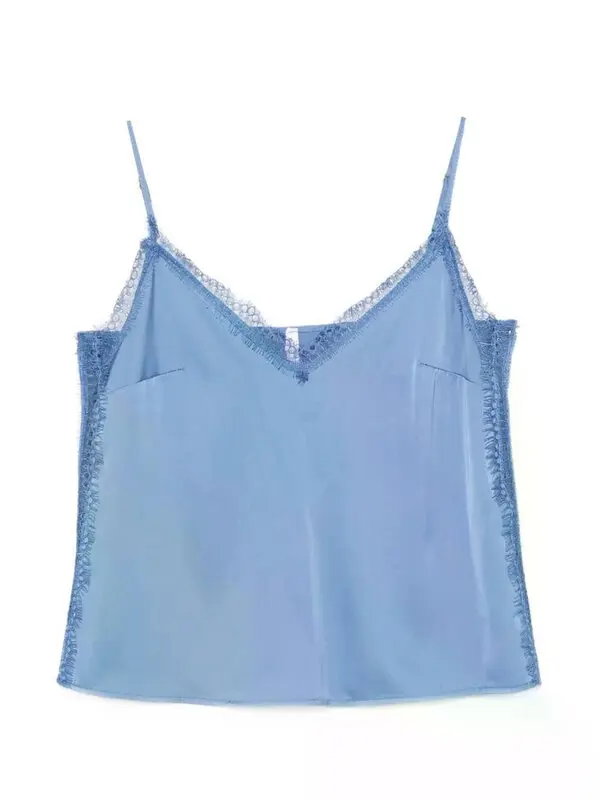 Imperial Lace-detail V-neck Top - Blue