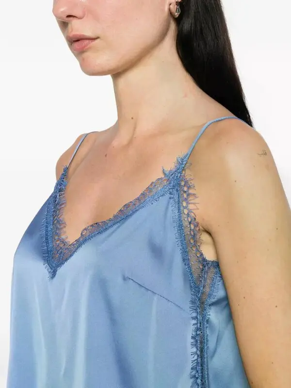 Imperial Lace-detail V-neck Top - Blue