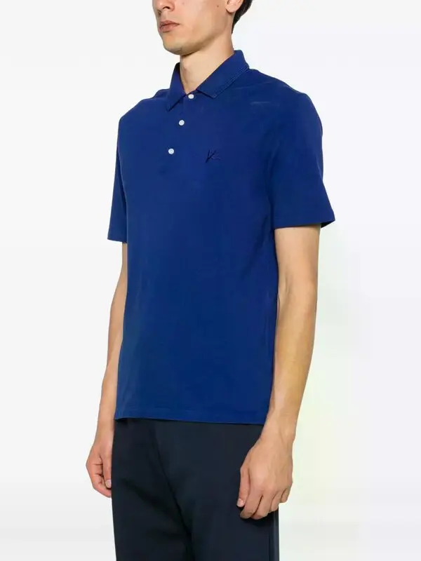Isaia Embroidered Button Polo Shirt - Blue
