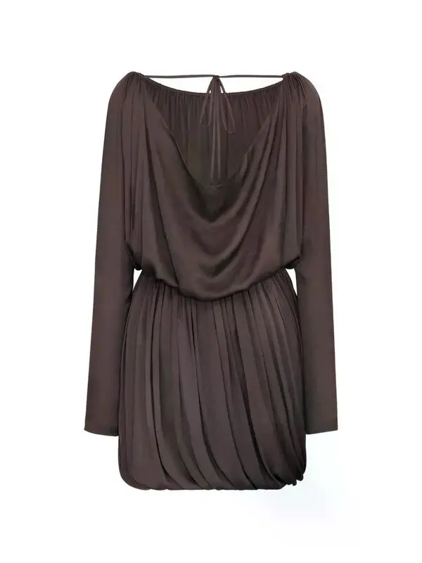 Saint Laurent Elasticated Long-sleeve Midi Dress - Brown