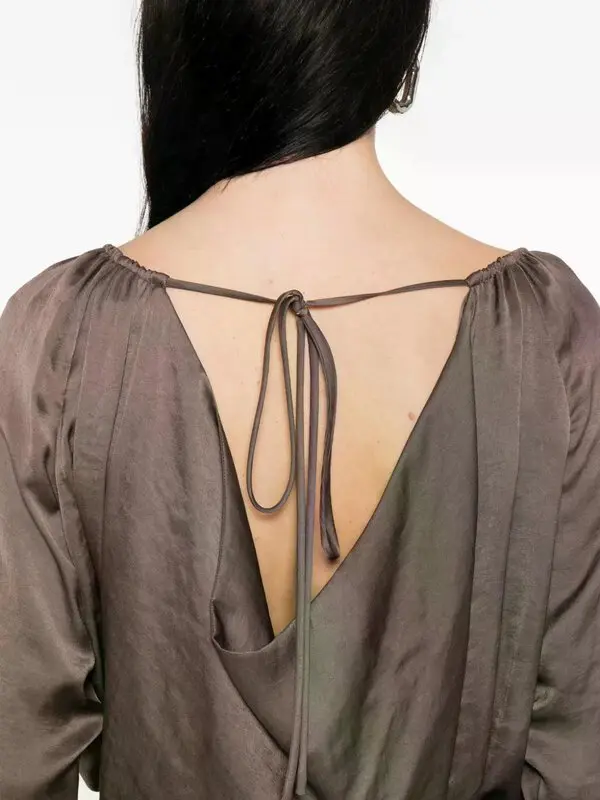 Saint Laurent Elasticated Long-sleeve Midi Dress - Brown