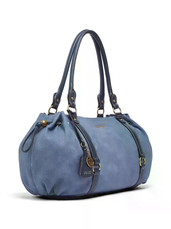 Liu Jo Large Shoulder Bag With Logo Charm And Drawstring Sides - Blue
