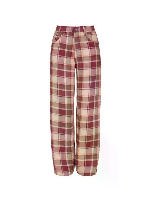 MARBELL Courtney Patterned Linen Trousers - Red