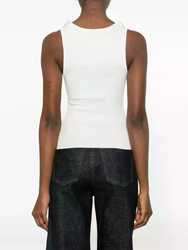 Sandro Rib Knit Sleeveless Top With Beaded Rose Embellishments