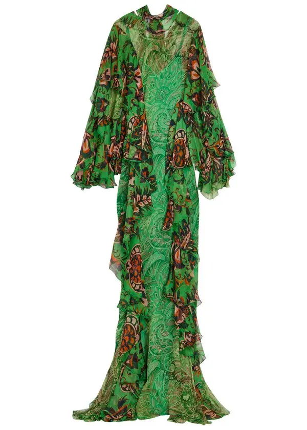 Etro Printed Ruffled Silk-chiffon Maxi Dress