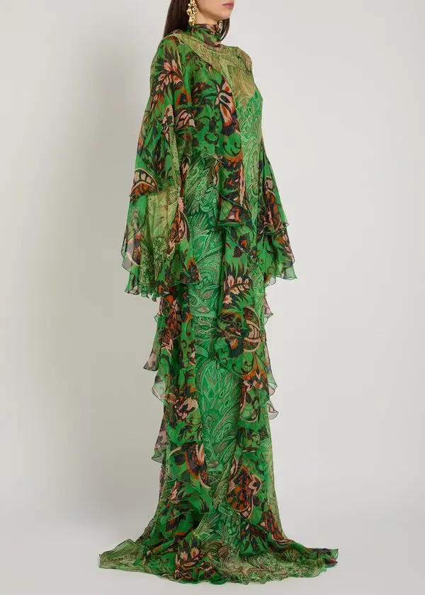 Etro Printed Ruffled Silk-chiffon Maxi Dress