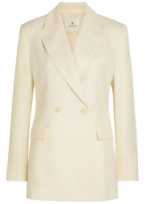ANINE BING Tiphaine Double-breasted Woven Blazer - Ecru