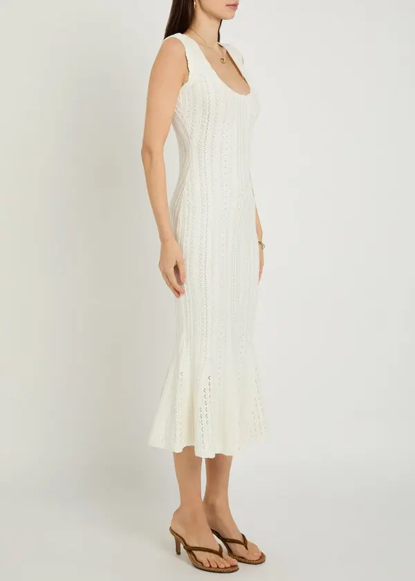 LoveShackFancy Tayleen Pointelle-knit Midi Dress - White