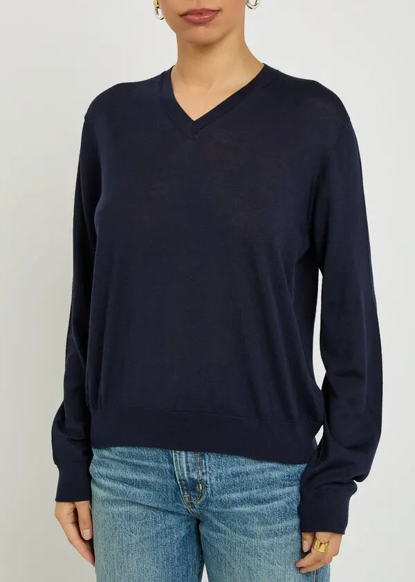 RÙADH The Oscar V-neck Wool Jumper - Navy