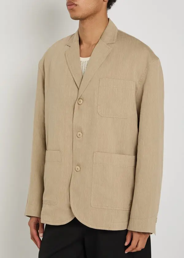 Jacquemus La Veste Pastro Striped Linen Jacket - Beige