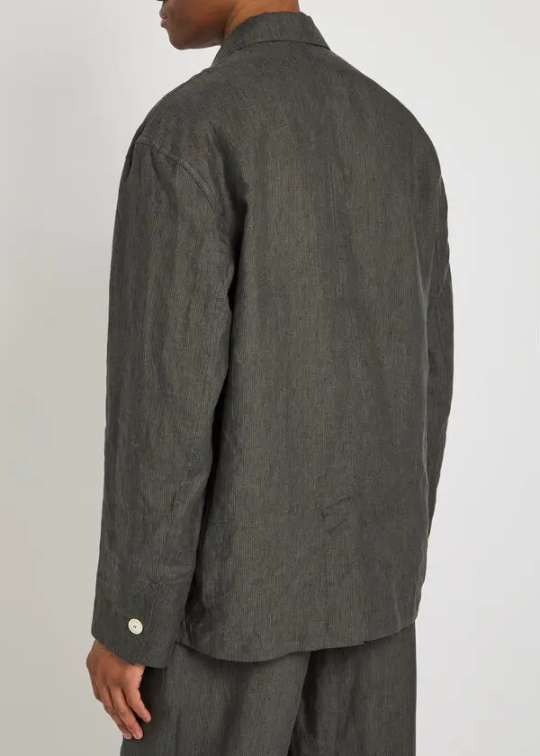 Jacquemus La Veste Pastro Striped Linen Jacket - Dark Grey