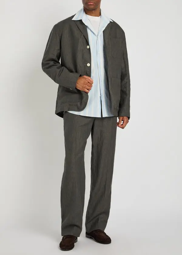 Jacquemus La Veste Pastro Striped Linen Jacket - Dark Grey