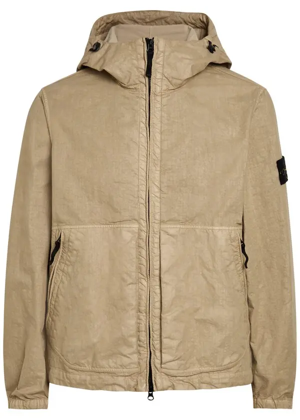 Stone Island Logo Hooded Nylon Jacket - Sand
