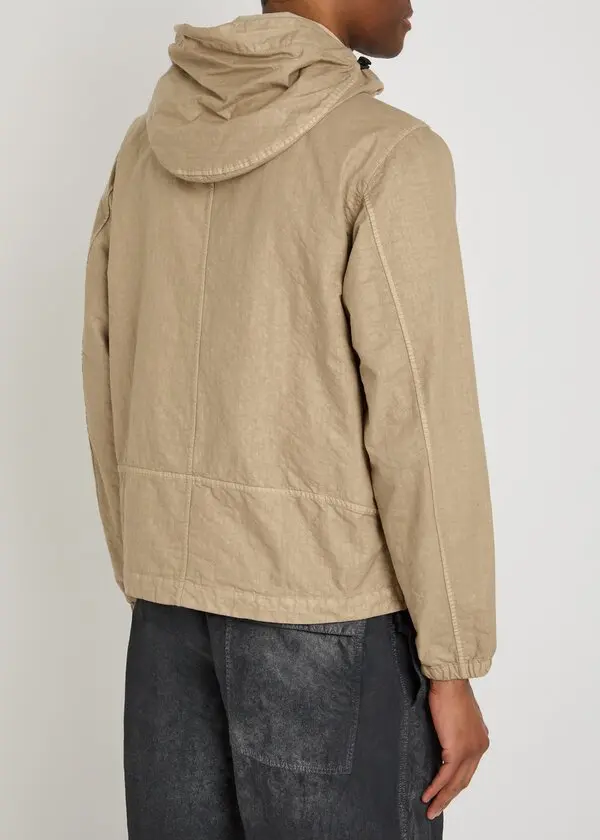 Stone Island Logo Hooded Nylon Jacket - Sand