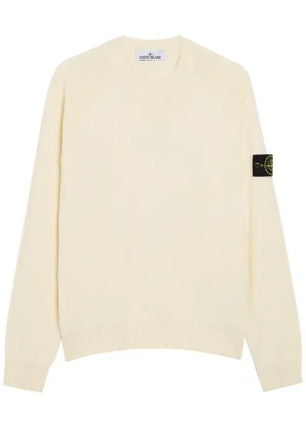 Stone Island Logo Cotton-knit Jumper - Ivory