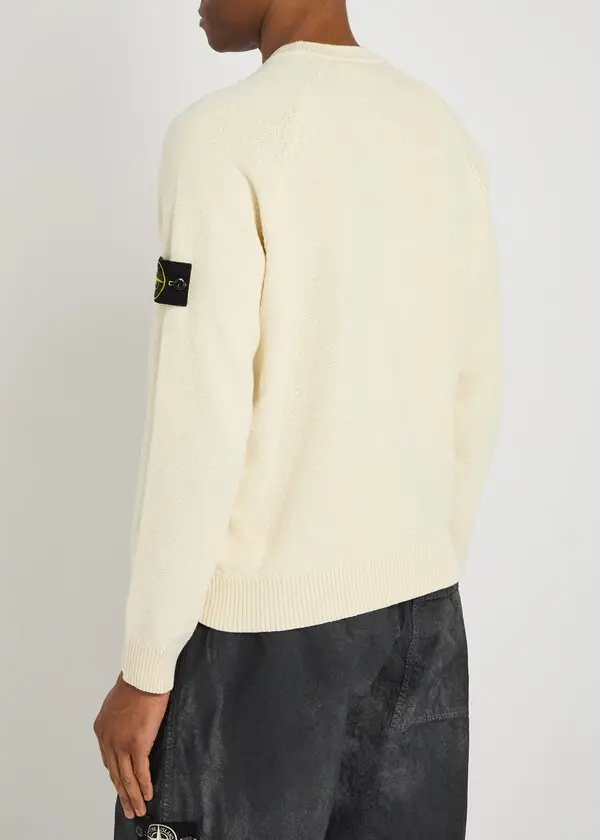 Stone Island Logo Cotton-knit Jumper - Ivory