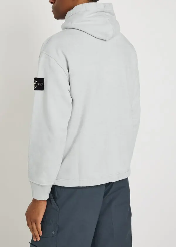 Stone Island Logo Hooded Cotton Sweatshirt - Blue