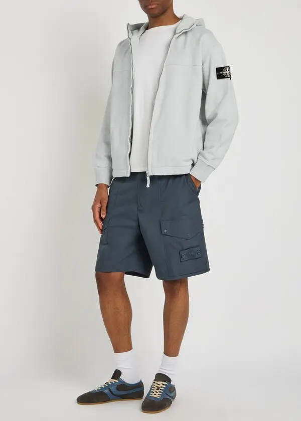 Stone Island Logo Hooded Cotton Sweatshirt - Blue