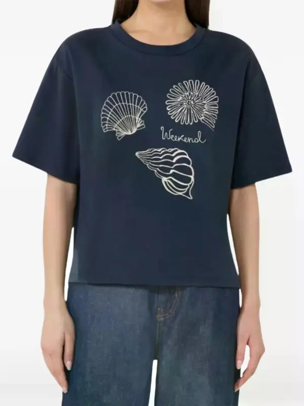 Max Mara Shell-print Cotton T-shirt - Blue