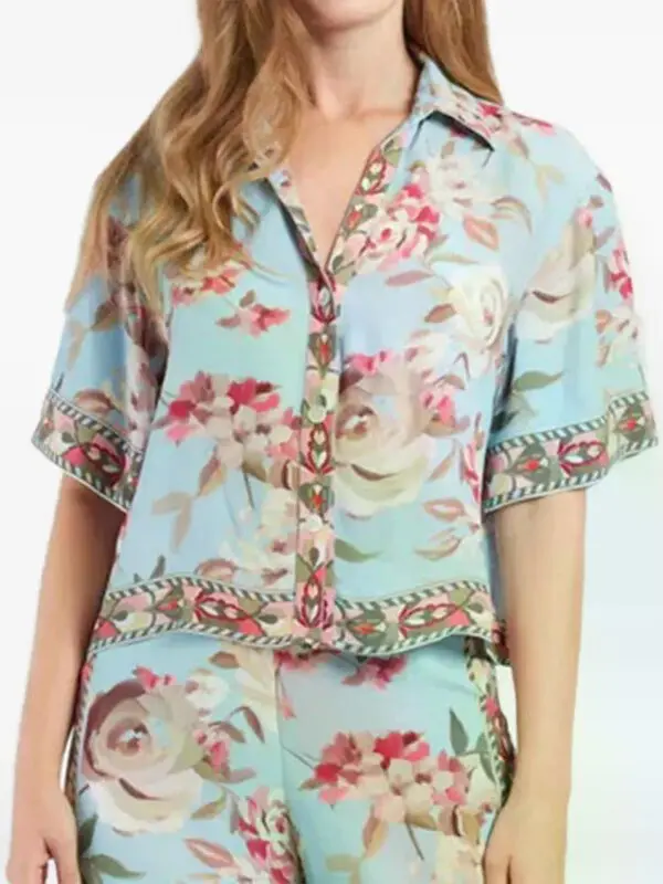 Derhy Floral-print Buttoned Shirt - Blue