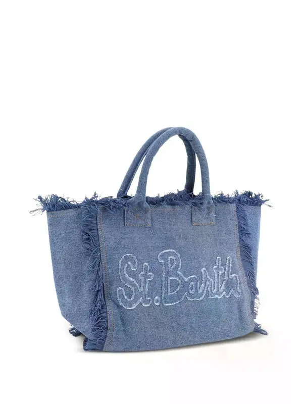 MC2 SAINT BARTH Vanity Fringed Logo Denim Tote Bag - Blue